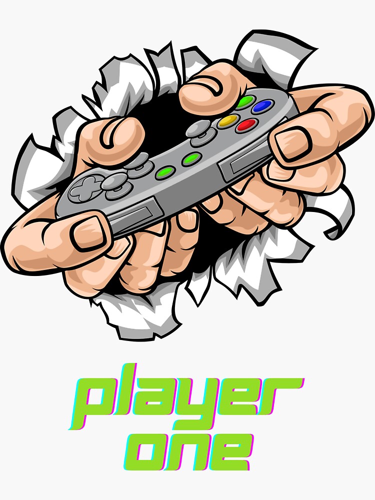 "Player One - Gamer Hands On Remote" Sticker by TheNyuszus | Redbubble