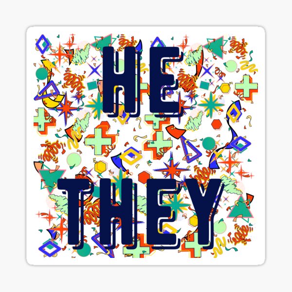 "light retro 90s pronoun design he/they" Sticker by janeme | Redbubble