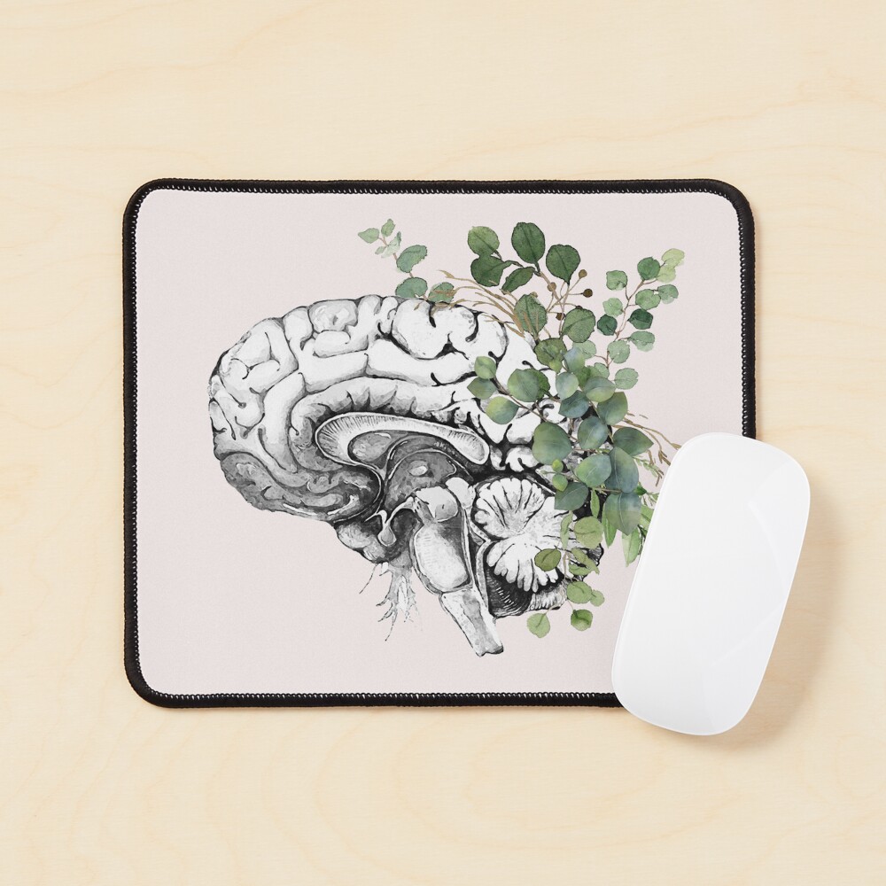 "Human brain illustration with eucaliptus leaves, brain art, psychology ...