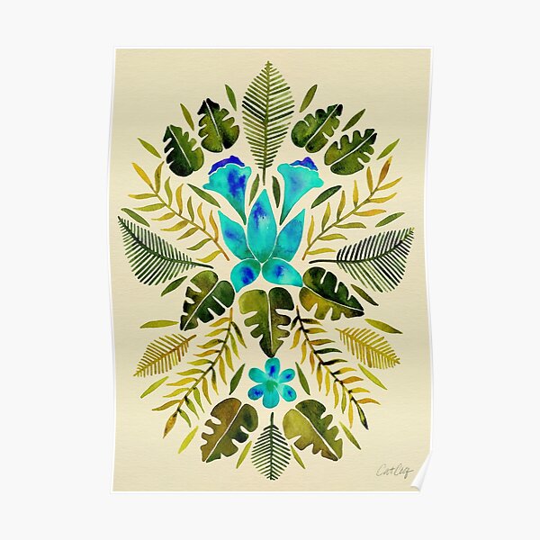 Póster «Simetría tropical - paleta de color turquesa y verde oliva» de ...
