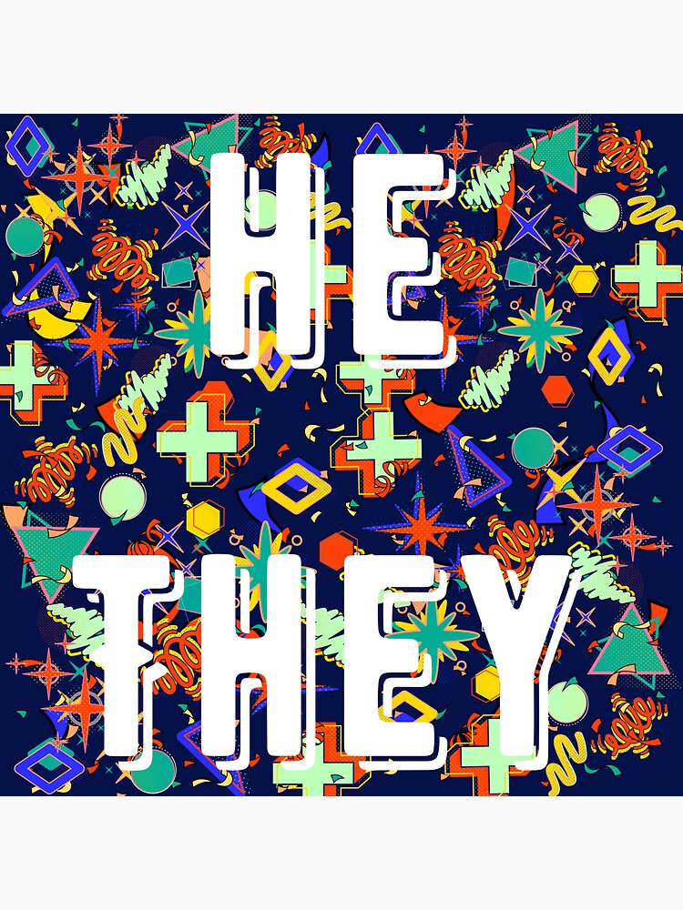 "retro 90s pronoun design he/they" Sticker by janeme | Redbubble