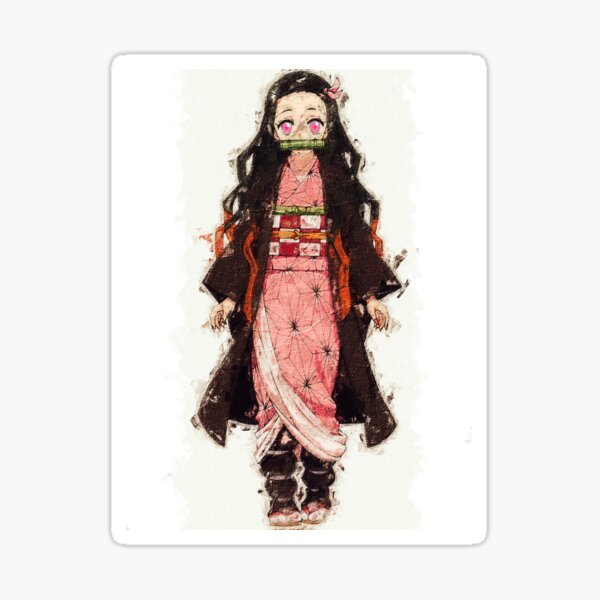 "nezuko oil painting" Sticker by MauiDom | Redbubble