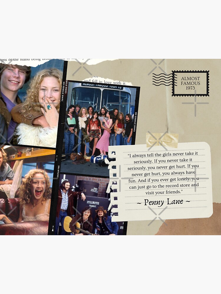 "Almost Famous Postcard with Penny Lane Quote" Sticker by MinnesotaBook ...