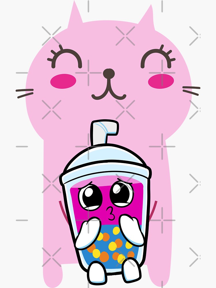 "Cat Drinking Boba Milk Tea" Sticker for Sale by Catty-Doggy | Redbubble