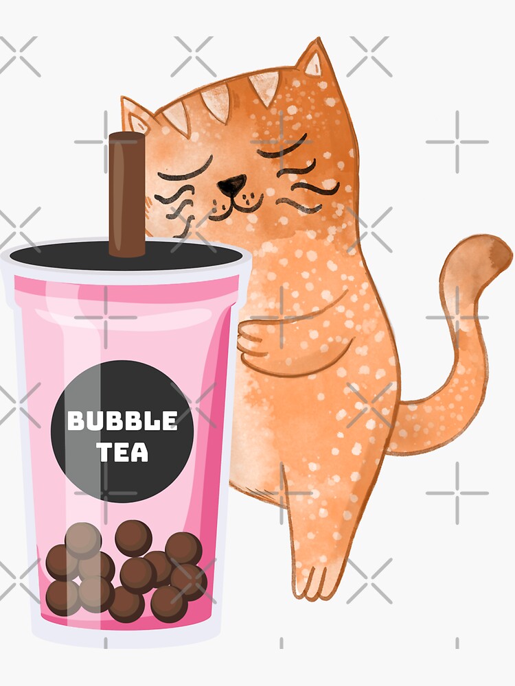 "Cat Drinking Boba Milk Tea" Sticker by Catty-Doggy | Redbubble