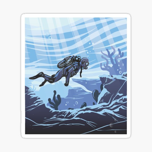 "Diver underwater, Ocean, Swimming, Scuba diving, Marine life" Sticker ...