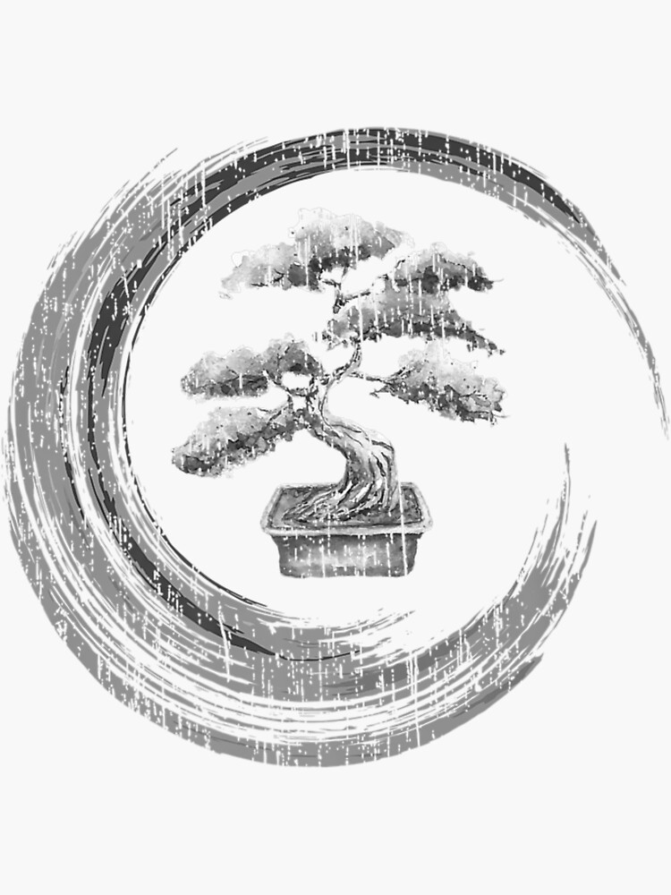 "Bonsai Tree Enso Circle T-Shirt Vintage Zen Calligraphy Art" Sticker ...