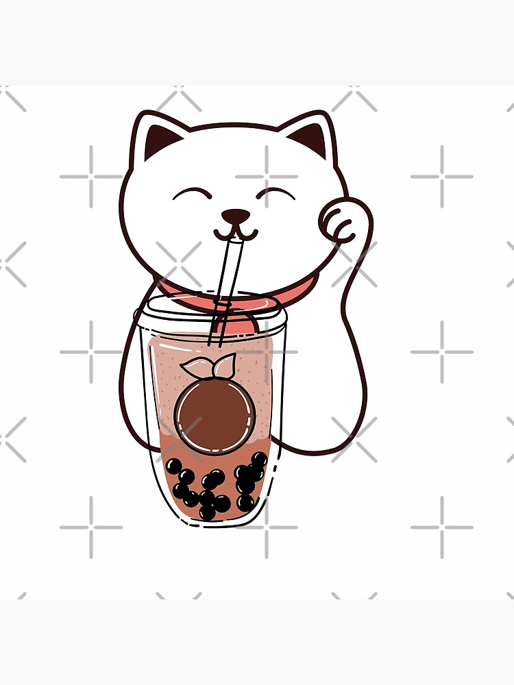 "Cat Drinking Boba Milk Tea" Poster for Sale by Catty-Doggy | Redbubble