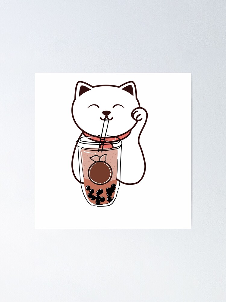 "Cat Drinking Boba Milk Tea" Poster for Sale by Catty-Doggy | Redbubble