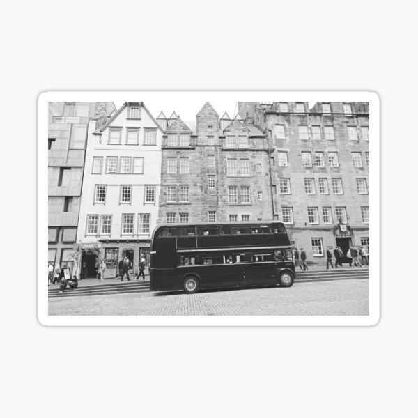 "Royal Mile, Edinburgh - Black double decker bus" Sticker by ...