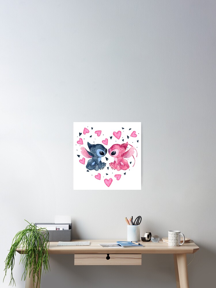 Poster for Sale avec l'œuvre « Lilo et Stitch amoureux des coeurs » de ...