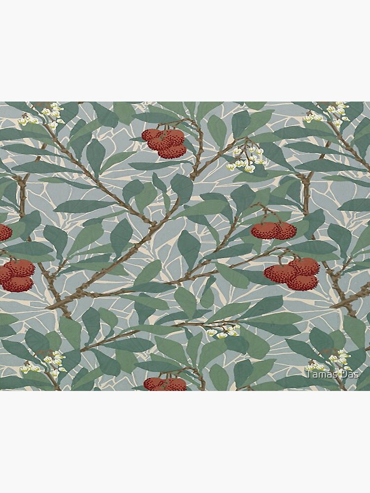 " William Morris Green And Red Arbutus Pattern-Vintage Botanical Leaves ...