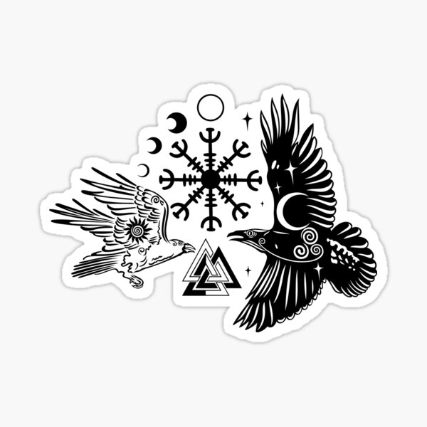 "Hugin and Munin with Vegvisir Valknut" Sticker by ChristineKrahl ...