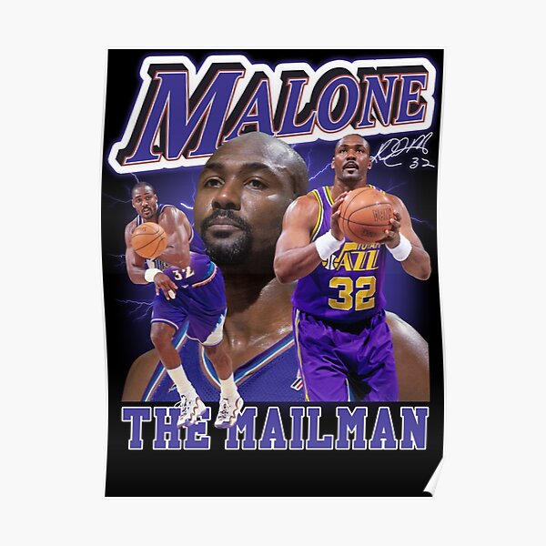 "KARL MALONE The Mail Man Basketball Legend Signature Vintage Retro 80s ...