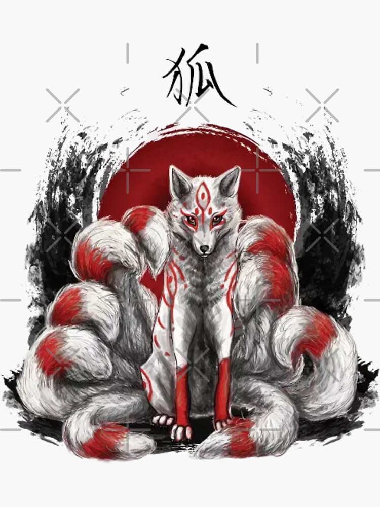 "Japanese Nine Tailed Fox Kitsune" Sticker by GymDream | Redbubble