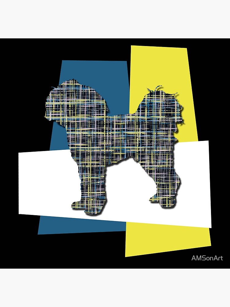 "Cavapoo Dog Grid Silhouette Over Tricolour Rectangles" Poster by ...