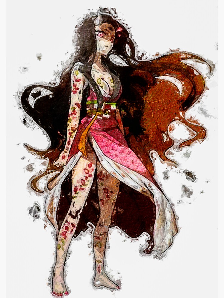 "nezuko oil painting" Sticker by MauiDom | Redbubble