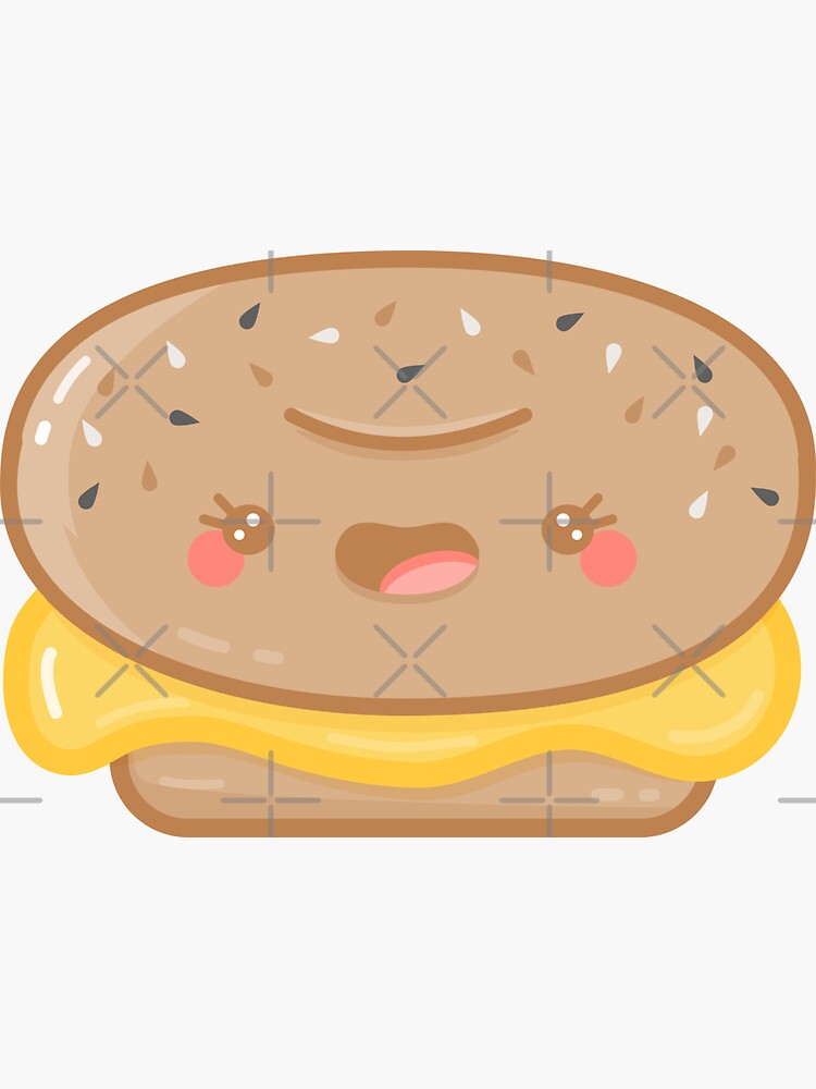 "Cute Kawaii Style Everything Bagel Cartoon Funny Pun" Sticker by ...