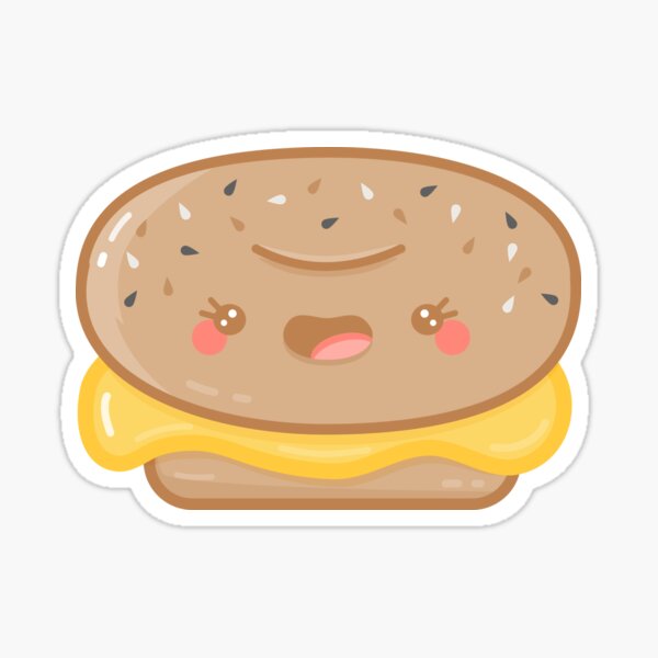 "Cute Kawaii Style Everything Bagel Cartoon Funny Pun" Sticker by ...