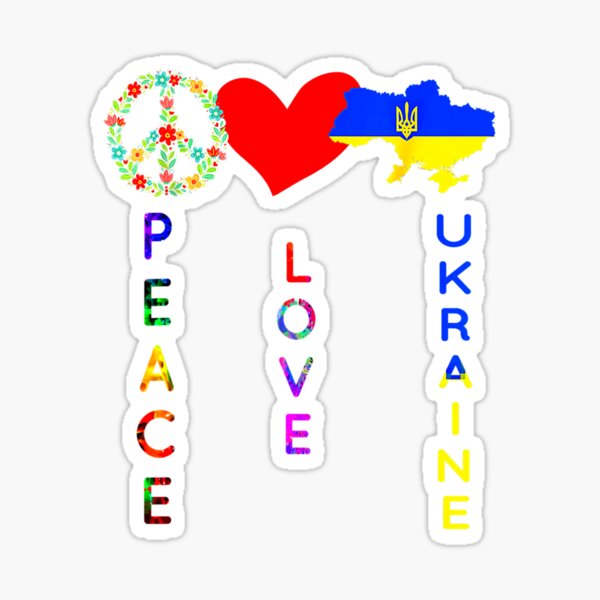 "Peace, Love, Ukraine Ukrainian Flag I Stand With Ukraine" Sticker for ...