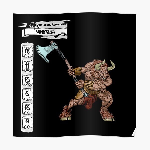 "DND Minotaur Stats" Poster for Sale by Black-Orc | Redbubble