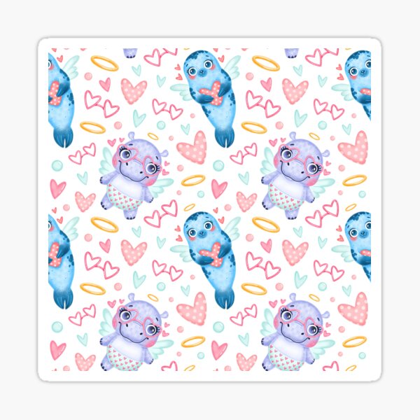 "Cute Hippo Seal Angels Watercolor" Sticker by SweetThreads79 | Redbubble