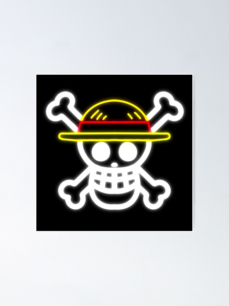"Neon Jolly Roger Strawhats One piece - Normal color tshirt" Poster for ...