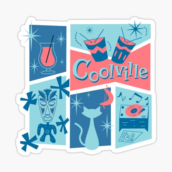 "Mid-Century Modern Tiki Beatnik Funky Cat and Cocktail" Sticker by ...