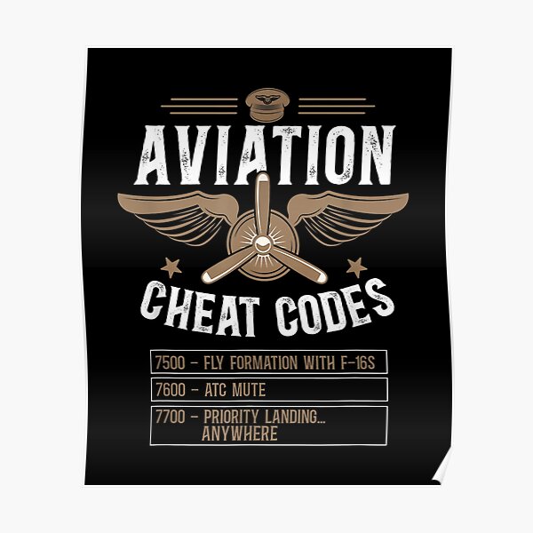 "Airplane Pilot Vintage Aviation Cheat Codes 7500 Fly " Poster by ...
