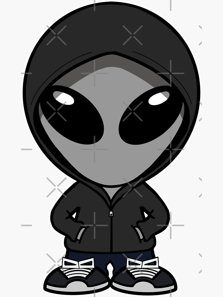 "Casual Clothes Space Alien Wearing Hoodie" Sticker by SpaceAlienTees ...