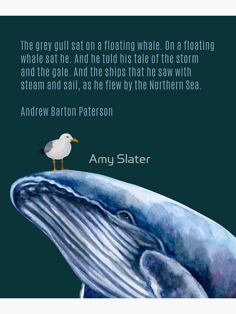 "Whale-Gull-Poem-Seaside Decor-Ocean Decor-Whale Illustration- Navy ...