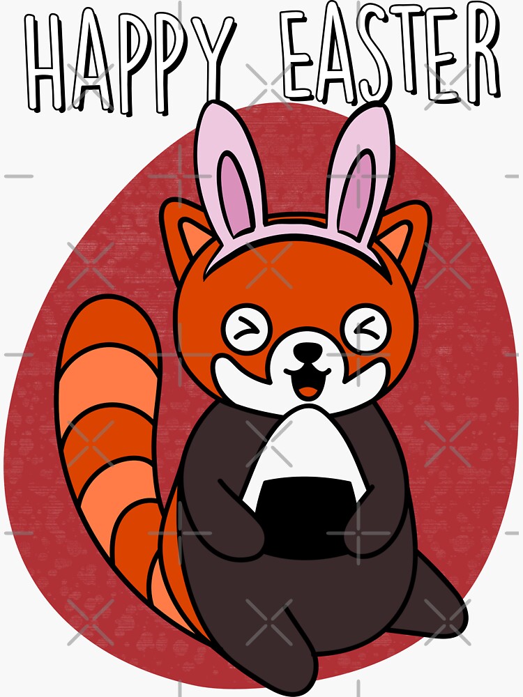 "Happy Easter Cute Red Panda Bunny Ears Costume Eggs Kids" Sticker for ...