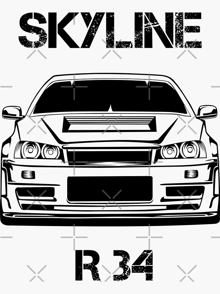 "Skyline R34 Front Black White" Sticker for Sale by Ryzdesain | Redbubble
