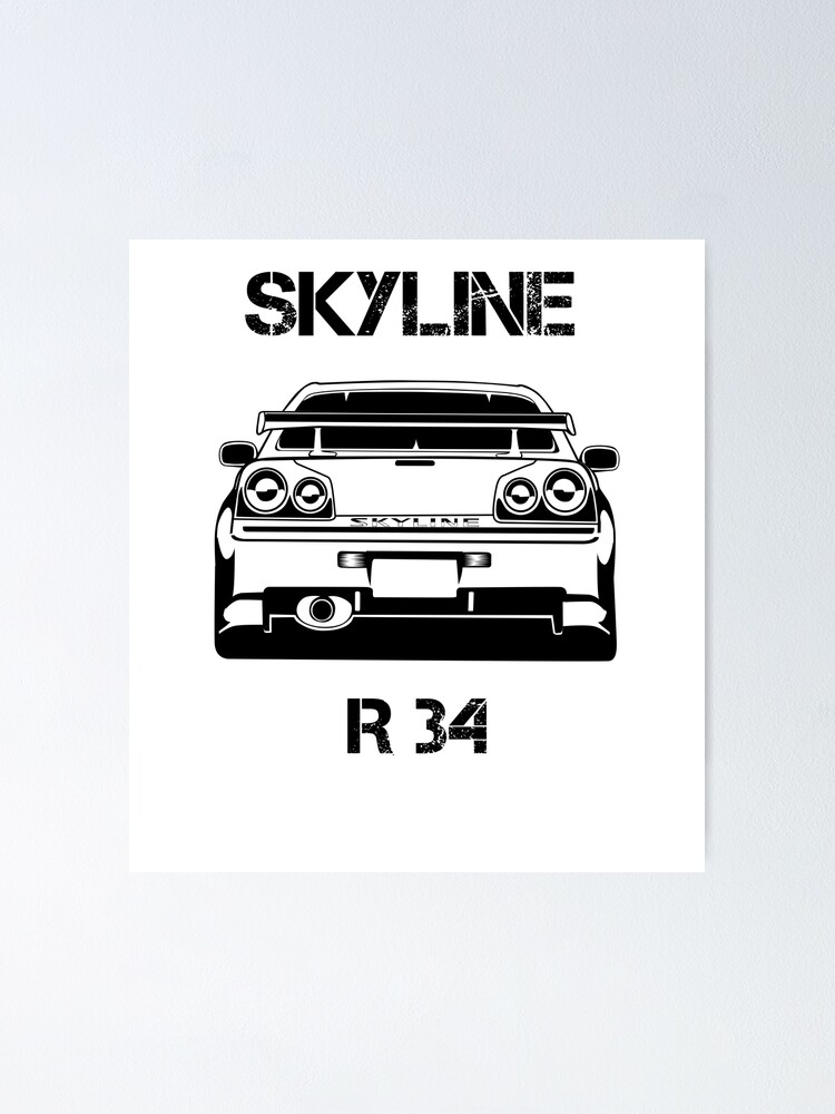 "Skyline R34 Rear Black White" Poster for Sale by Ryzdesain | Redbubble