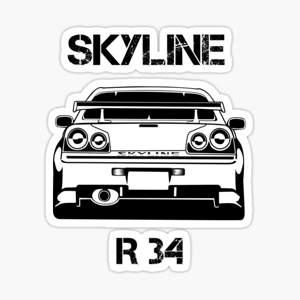 "Skyline R34 Rear Black White" Sticker by Ryzdesain | Redbubble
