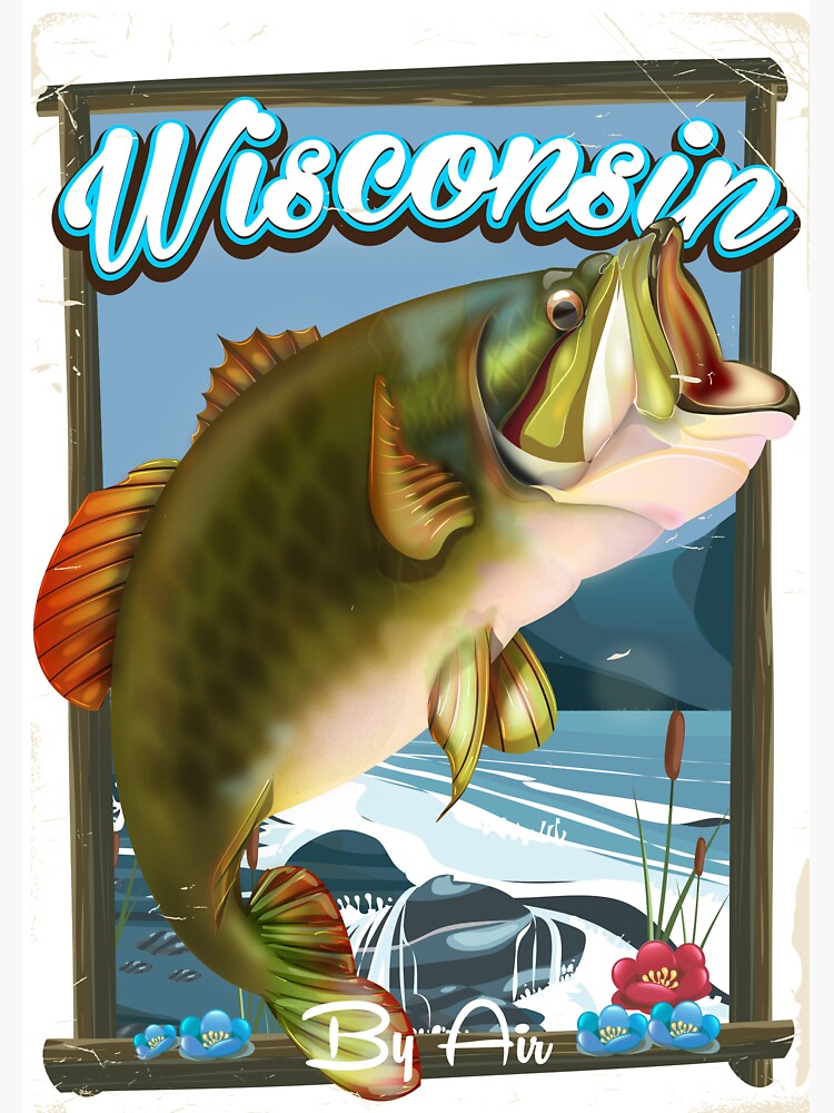 "Wisconsin State fishing poster" Sticker for Sale by vectorwebstore ...