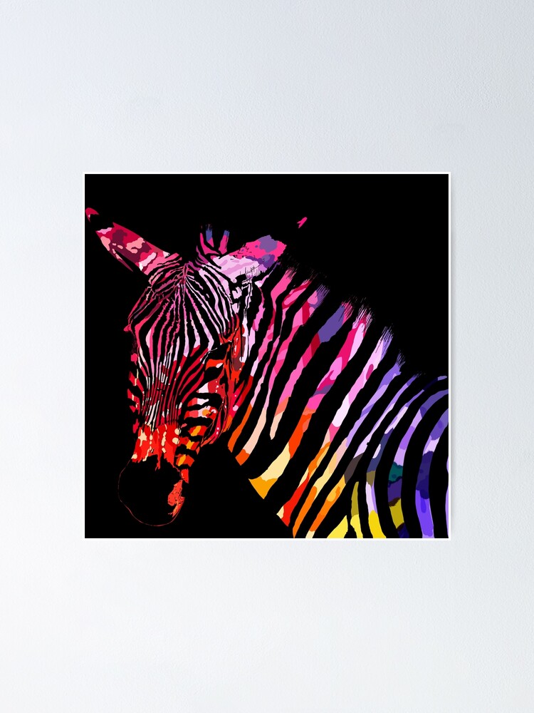 "Zebra original coloured artwork. black background" Poster for Sale by ...