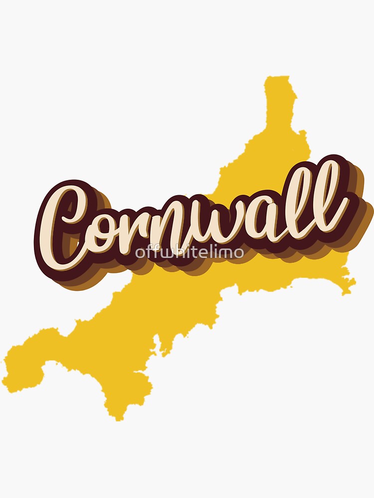 "Cornwall 70s style graphic map" Sticker by offwhitelimo | Redbubble