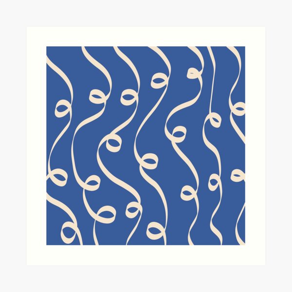 "Blue Loopy Minimal Mid Century Calligraphy Wavy Lines" Art Print for ...