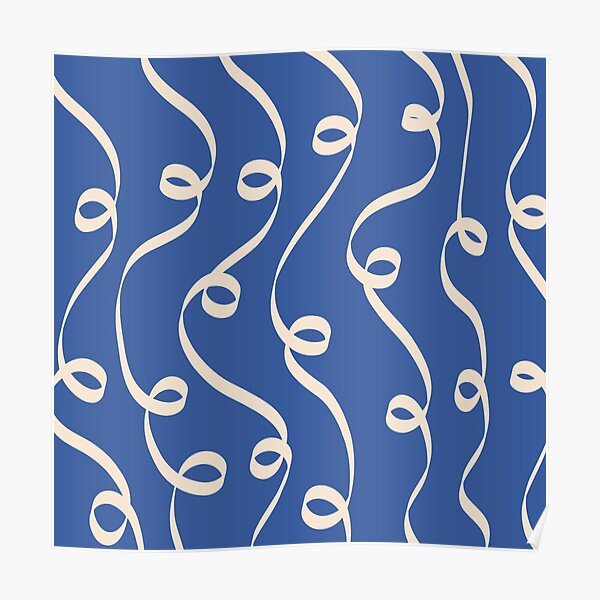 "Blue Loopy Minimal Mid Century Calligraphy Wavy Lines" Poster for Sale ...