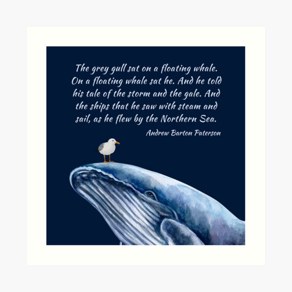 "Whale-Gull-Poem-Seaside Decor-Ocean Decor-Whale Illustration- Navy ...