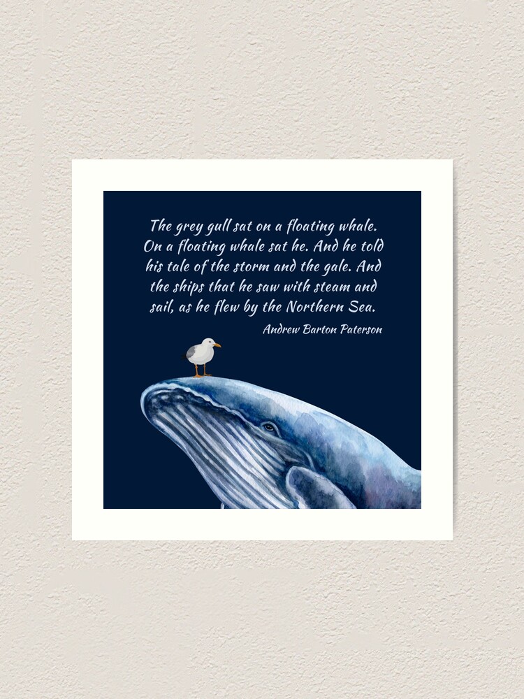 "Whale-Gull-Poem-Seaside Decor-Ocean Decor-Whale Illustration- Navy ...