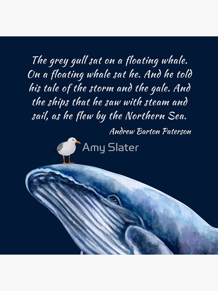 "Whale-Gull-Poem-Seaside Decor-Ocean Decor-Whale Illustration- Navy ...
