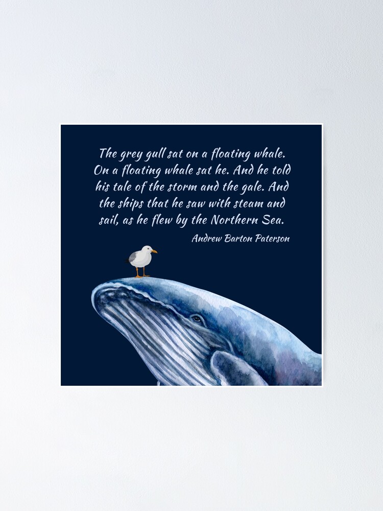 "Whale-Gull-Poem-Seaside Decor-Ocean Decor-Whale Illustration- Navy ...