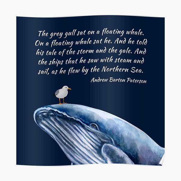 "Whale-Gull-Poem-Seaside Decor-Ocean Decor-Whale Illustration- Navy ...