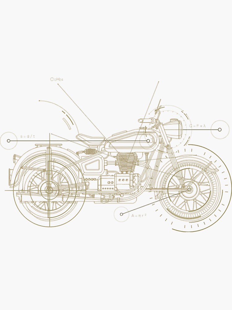 "Vintage Motorcycle Blueprint Wireframe" Sticker by EduadoCuro | Redbubble