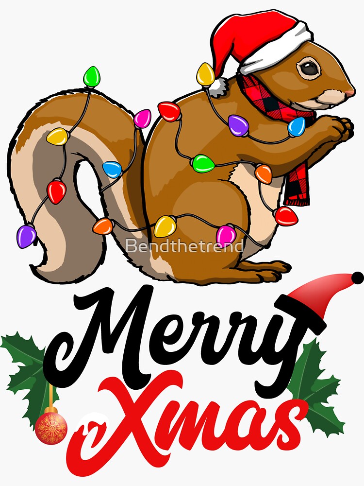 "Merry Christmas Squirrel" Sticker by Bendthetrend | Redbubble