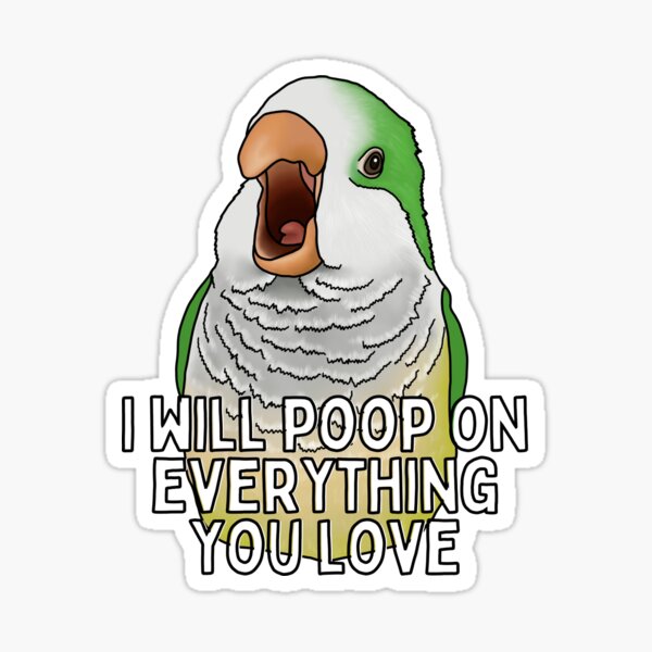 "Quaker Parrot "I Will Poop On Everything You Love" (Green)" Sticker ...