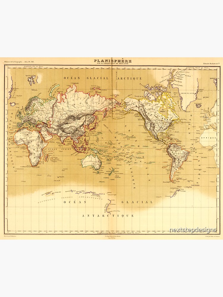"Vintage World Map, 1874 by Vivien de Saint-Martin" Sticker by ...