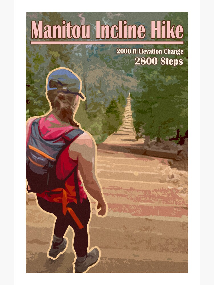 "Manitou Springs Incline Hike with Hiker" Sticker by nsm1001 | Redbubble